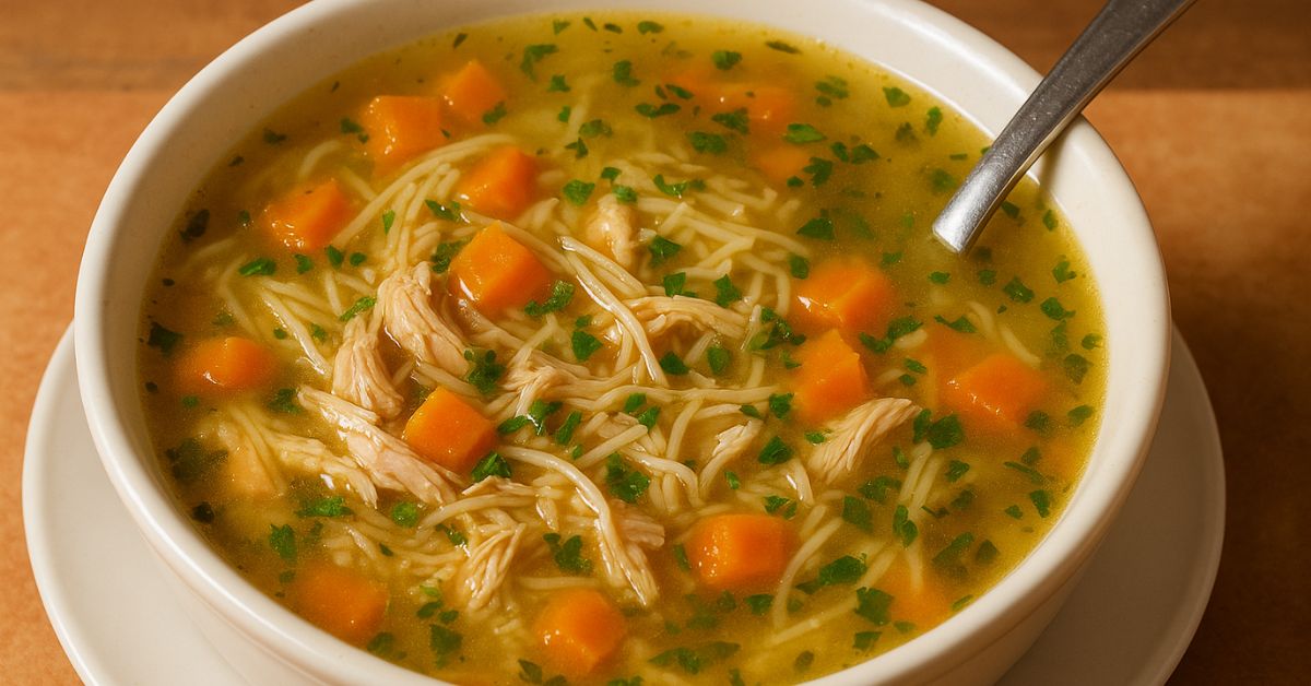 Receita simples de canja de galinha com aletria para aquecer os dias frios