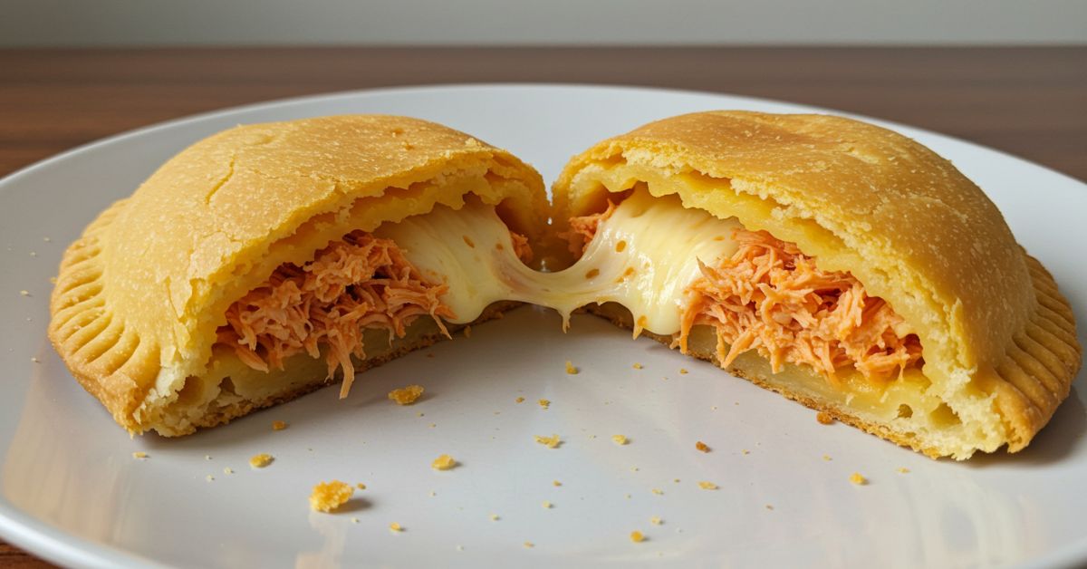 Receita fácil de pastel assado com recheio cremoso de frango e queijo